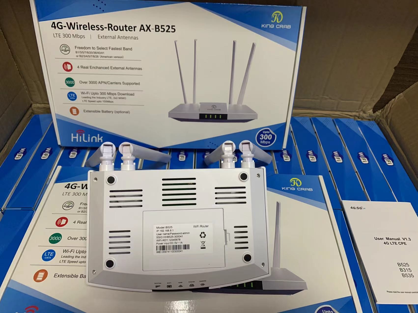 B525 Battery 4 External Antennas 300mbps Unlocked 4G CPE WI-FI Router